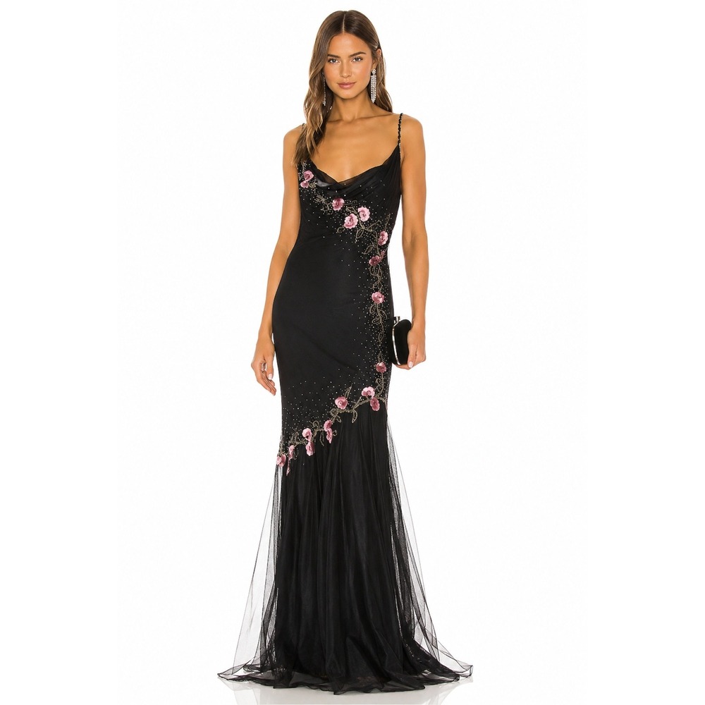 Xscape | Dresses | Xscape Gown Womens 2 Black Floral Silk Beaded Formal ...